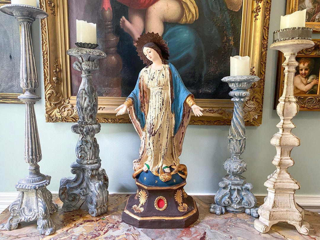 Lg Madonna, Religious Statue, Paper Mache, Virgin Mary, Antique Style ...