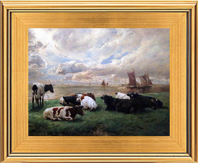 Cow Seascape Oil Painting Print on Canvas - Etsy