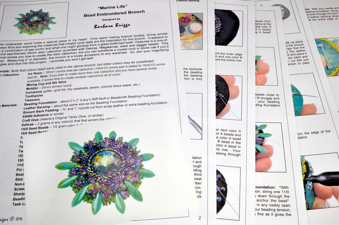 SALE! Tutorial for the "marine Life" Bead Embroidered Brooch - Etsy