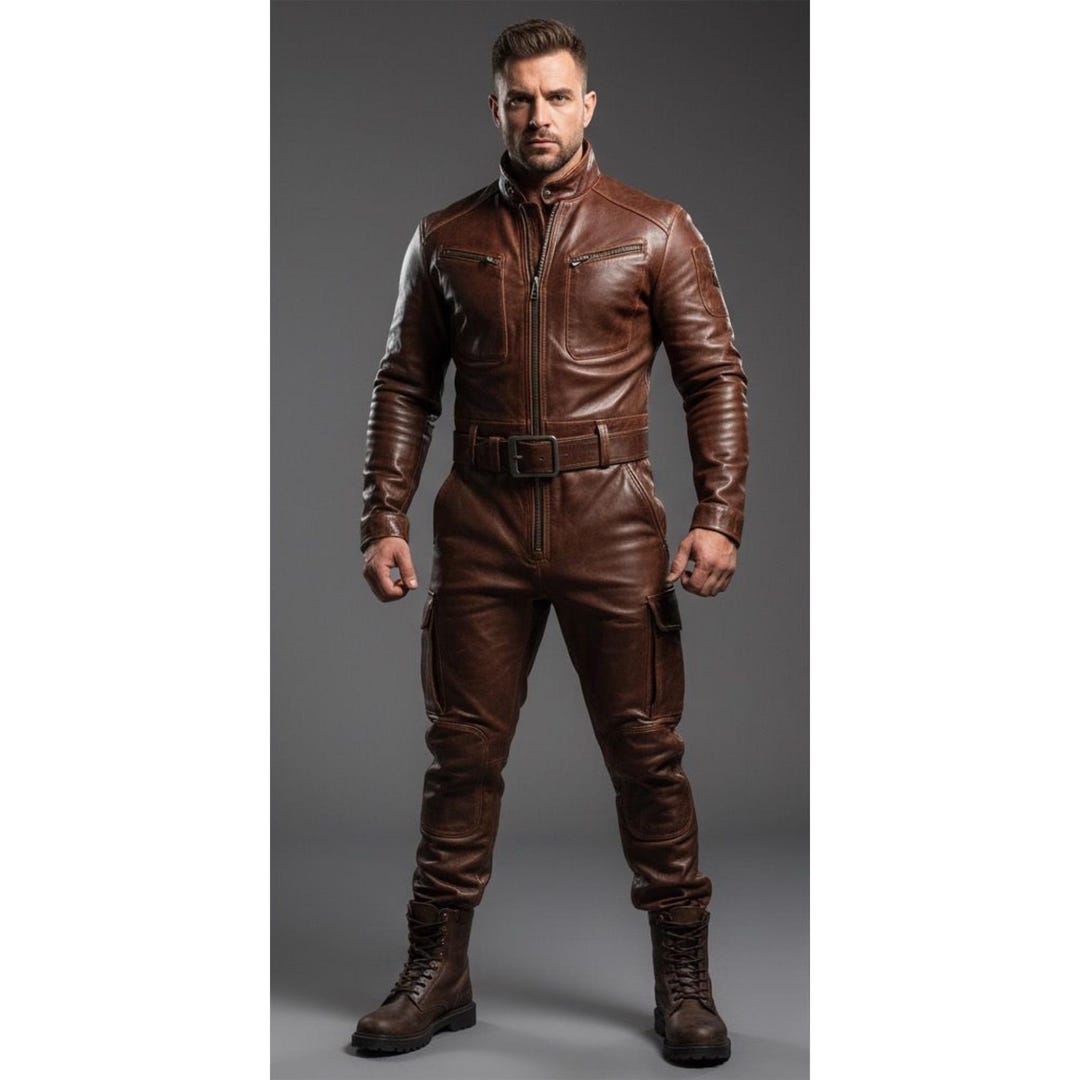 Handmade Brown Sheep Leather Motorcycle Jumpsuit: Biker Racing Suit - Etsy