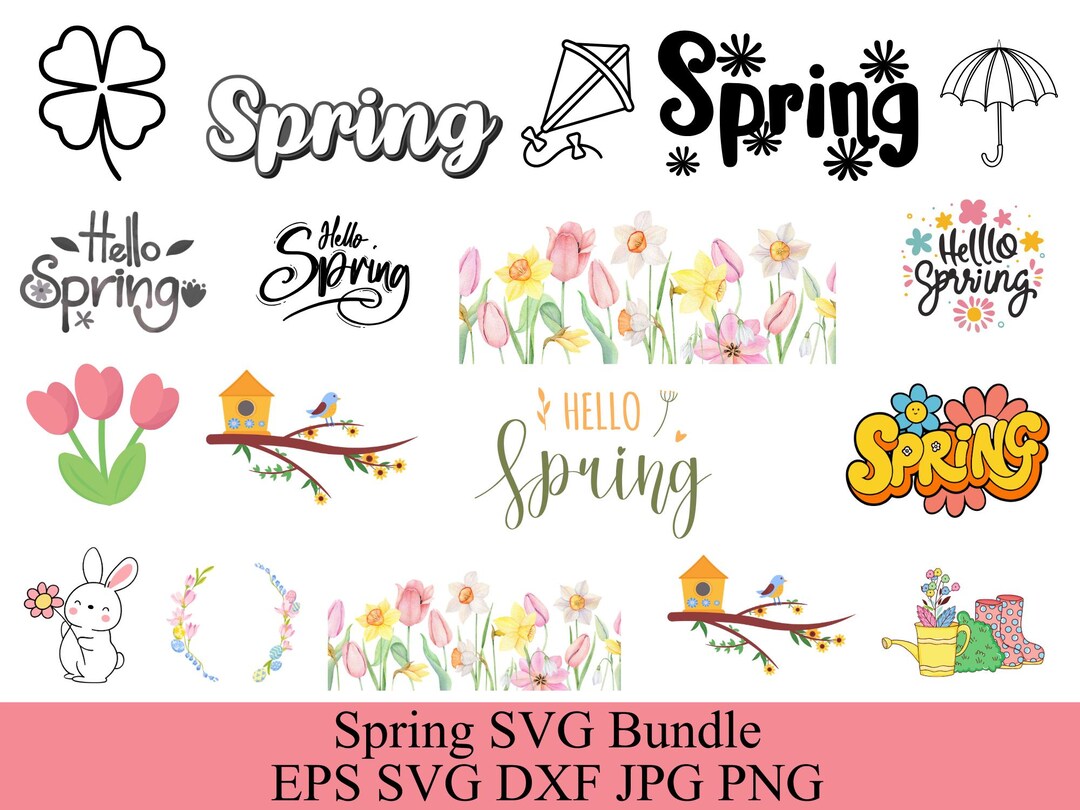 Spring SVG Bundle, Welcome Spring Clipart, Easter Cut Files, Cricut ...