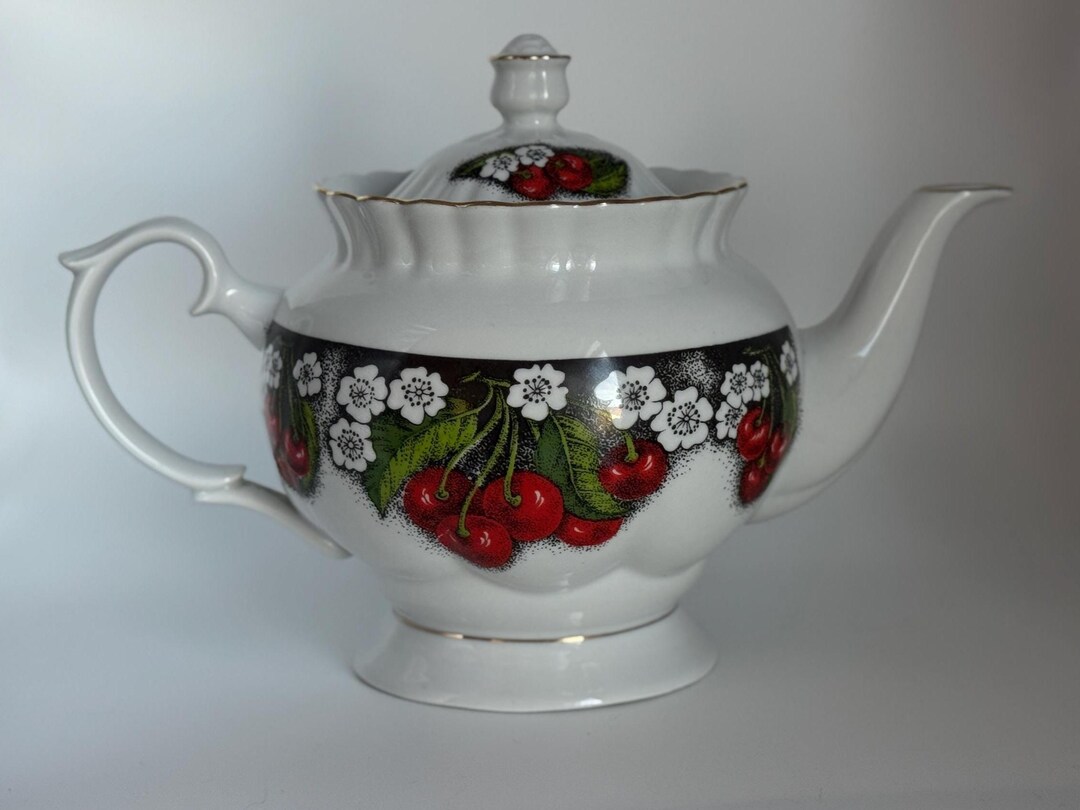 Large Vintage Cherries & White Flower Teapot by Chodziez, Poland ...