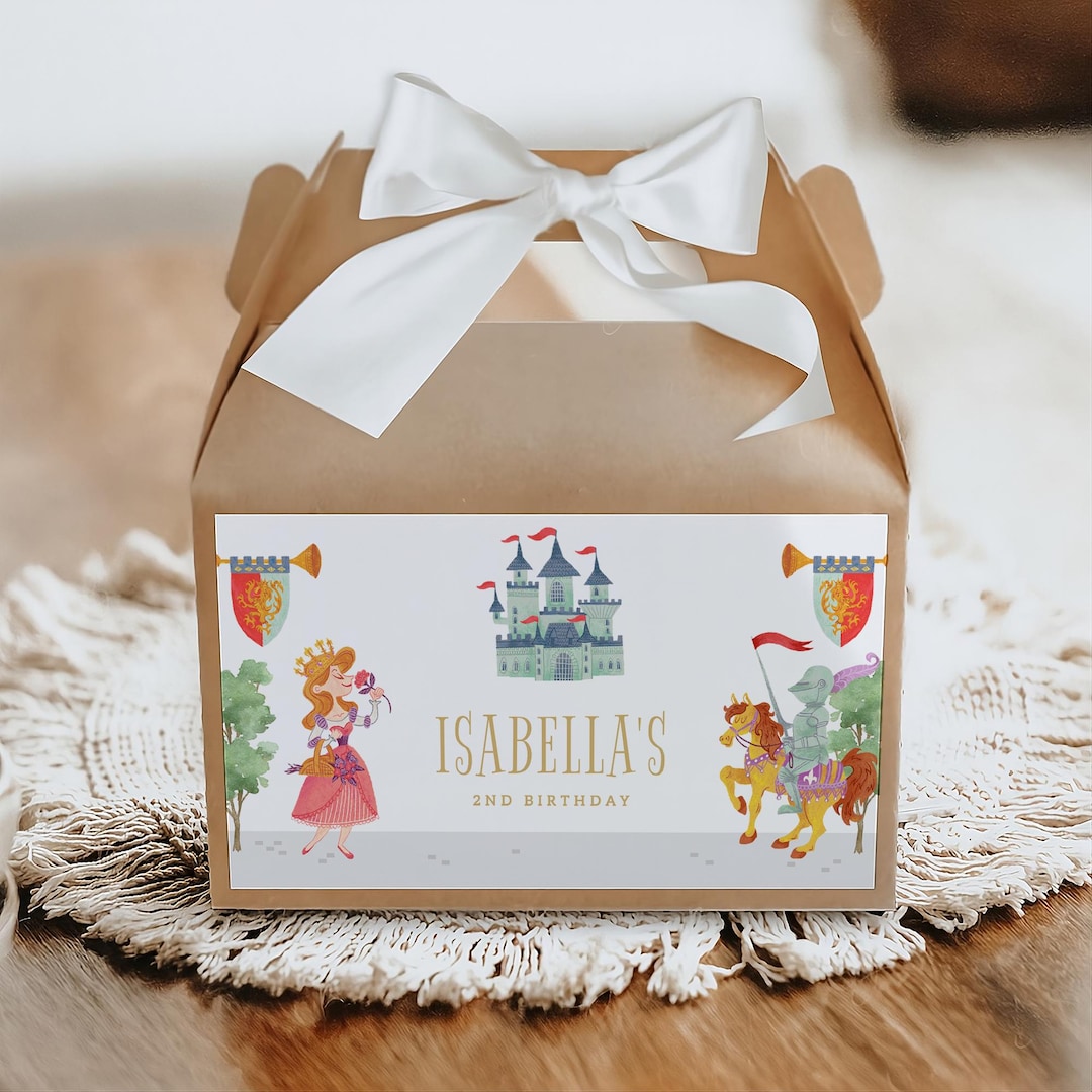 Editable Princess & Knight Gable Box Label, Medieval Favor Box Label ...