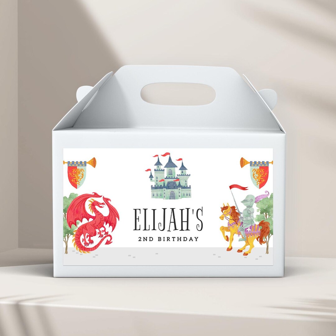 Editable Dragon & Knight Gable Box Label, Medieval Favor Box Label ...