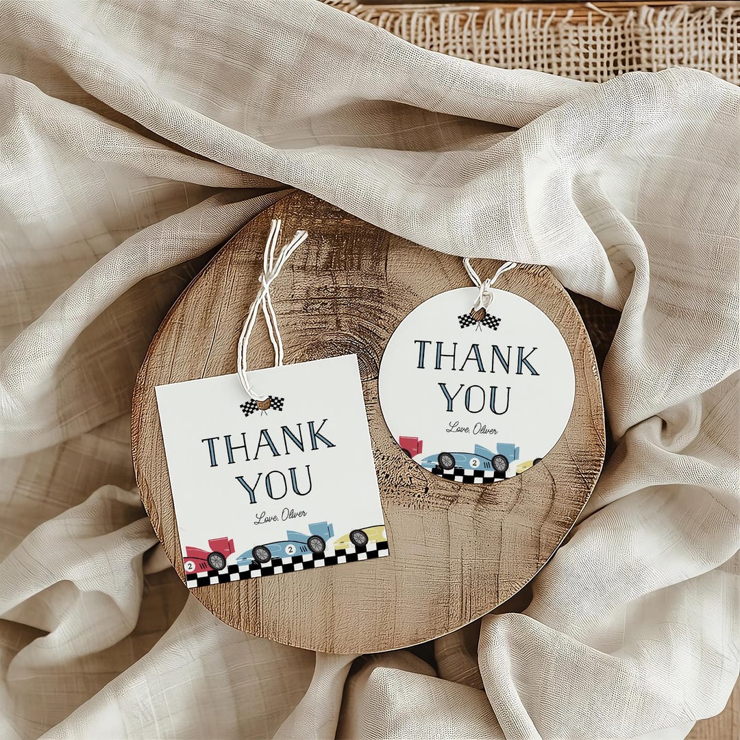 Racing Car Gift Tags | Editable Printable Thank You Tags | Racing Track ...
