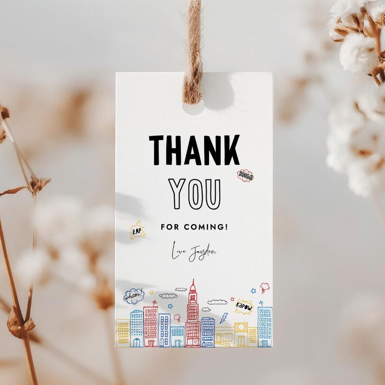 Editable Superheroes Thank You Tag, Hero Gift Tag, Favor Tag, Digital ...