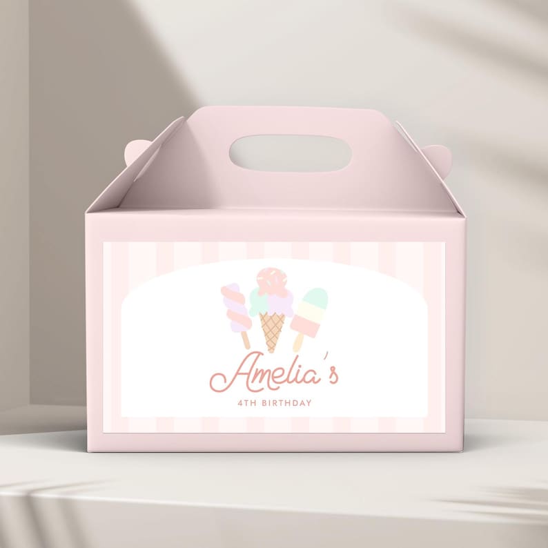 Editable Ice Cream Gable Box Label, Summer, Favor Box Label, Goodie Bag ...