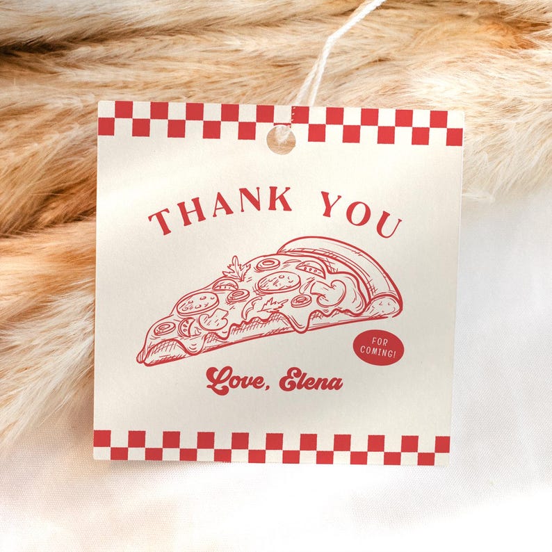 Pizza Party Gift Tags | Editable Printable Thank You Tags | Retro ...