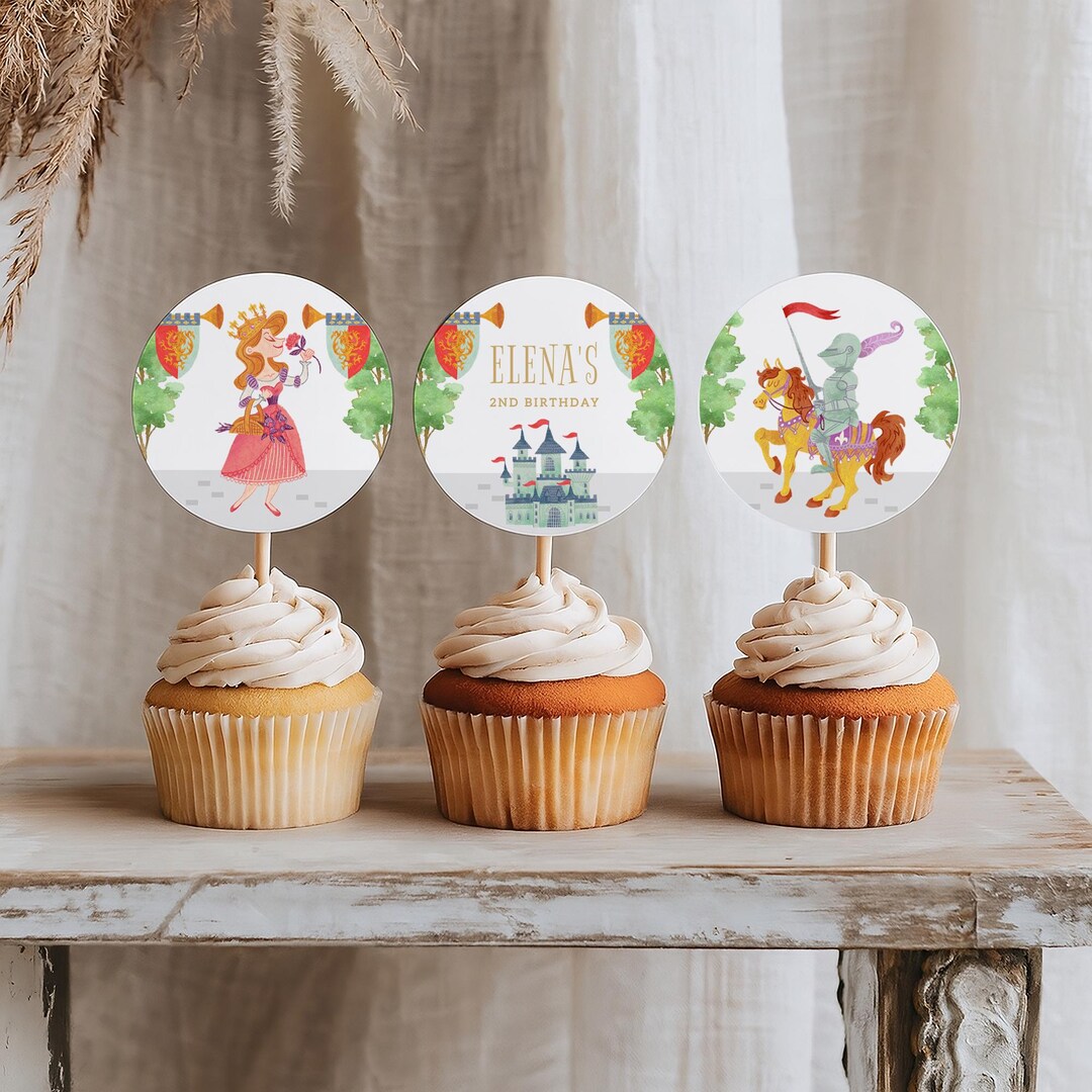 Editable Princess & Knight Cupcake Toppers, Medieval Cupcake Toppers ...