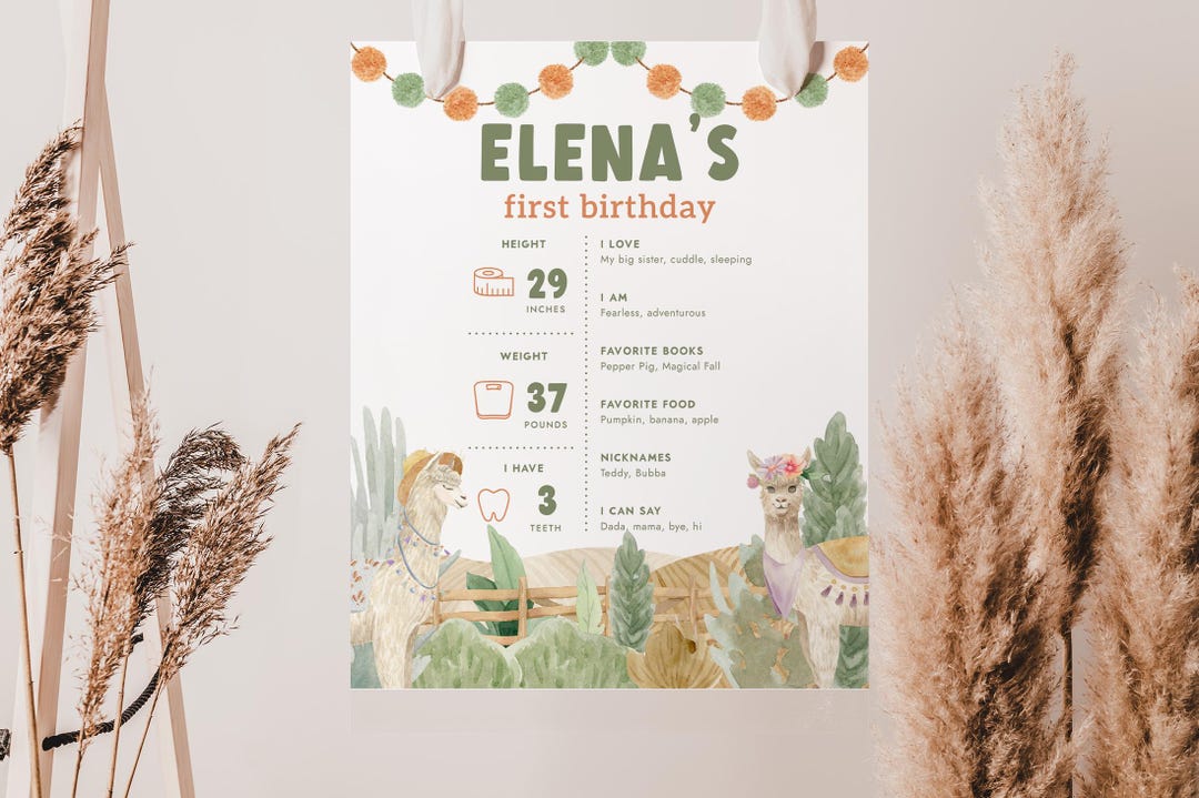 Tablero editable para el primer cumpleaños de una llama, primer ...