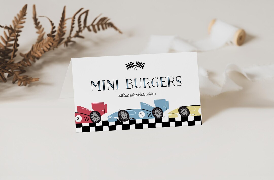 Editable Racing Car Tent Card | Racing Track Party | Racing Car Food ...