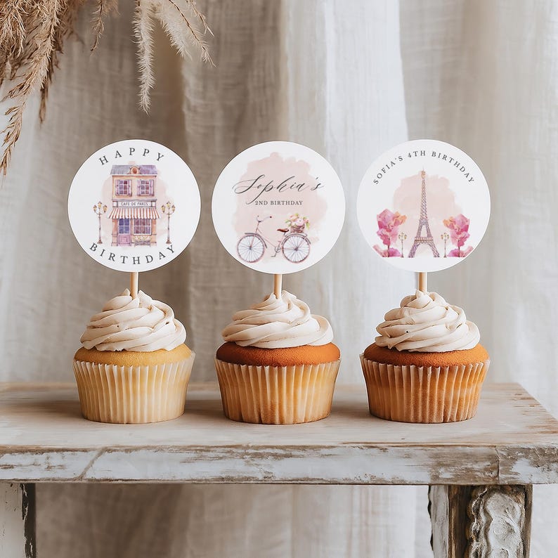 Pink Paris Party Decor, Custom Parisian Birthday Cupcake Toppers ...
