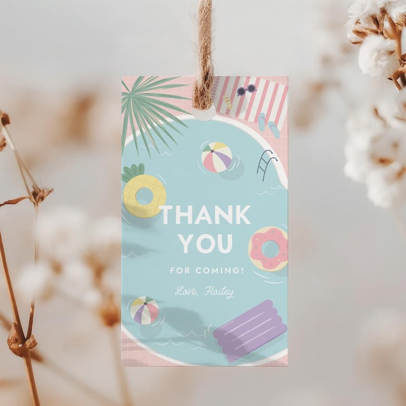Pool Party Gift Tags | Editable Printable Thank You Tags | Summer Swim ...