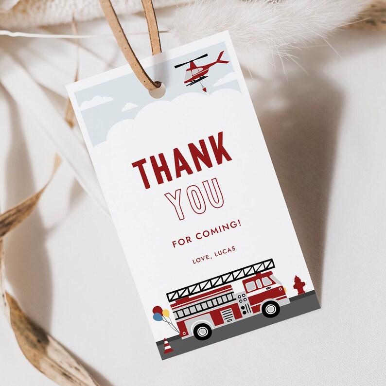 Fire Engine Gift Tags | Editable Printable Thank You Tags | Fire ...