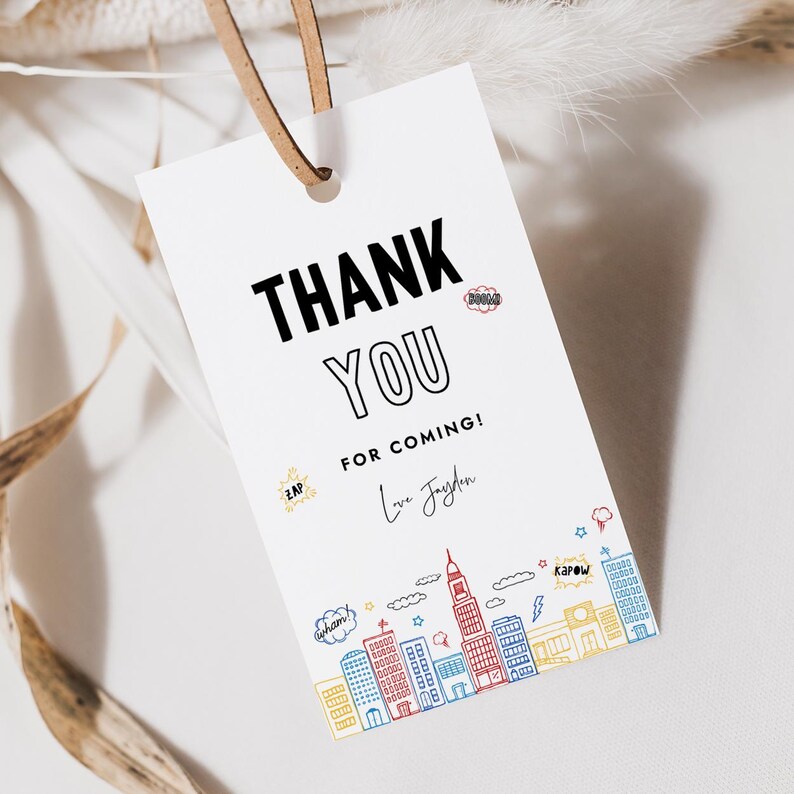 Editable Superheroes Thank You Tag, Hero Gift Tag, Favor Tag, Digital ...