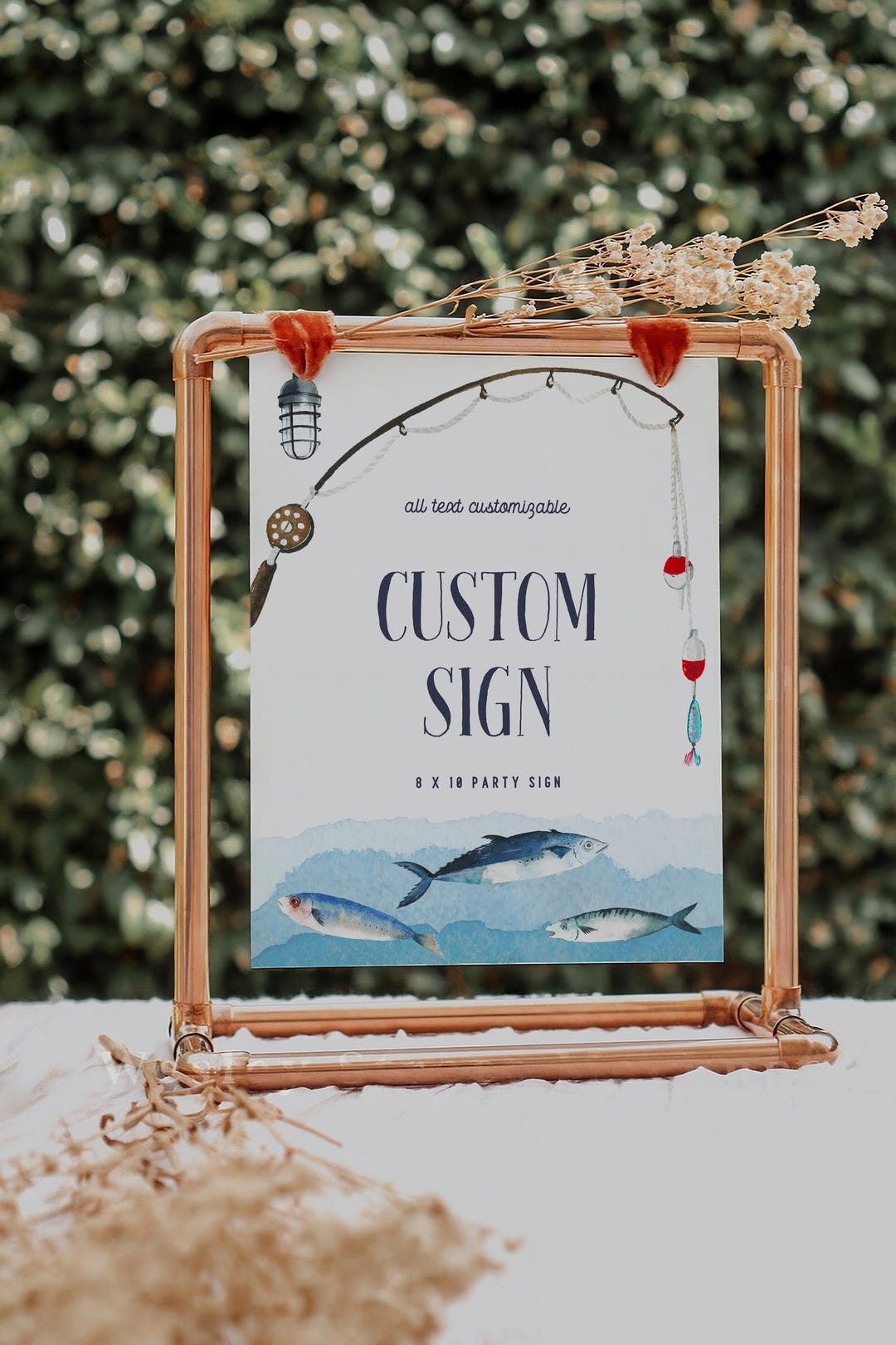 Editable Ocean Fisherman Fishing Rod Birthday Party Custom Sign ...