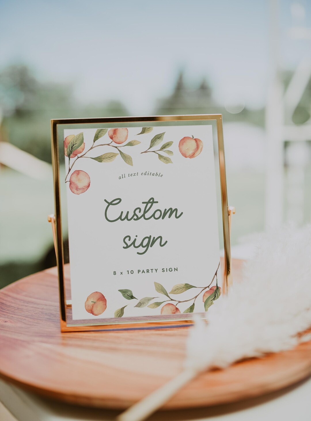 Editable Peach Custom Sign, Fruit Peaches, Birthday Decor, Digital ...
