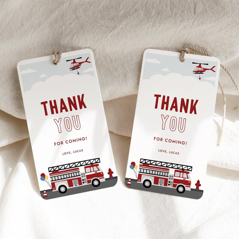 Fire Engine Gift Tags | Editable Printable Thank You Tags | Fire ...