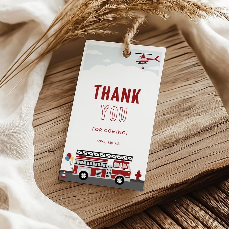 Fire Engine Gift Tags | Editable Printable Thank You Tags | Fire ...