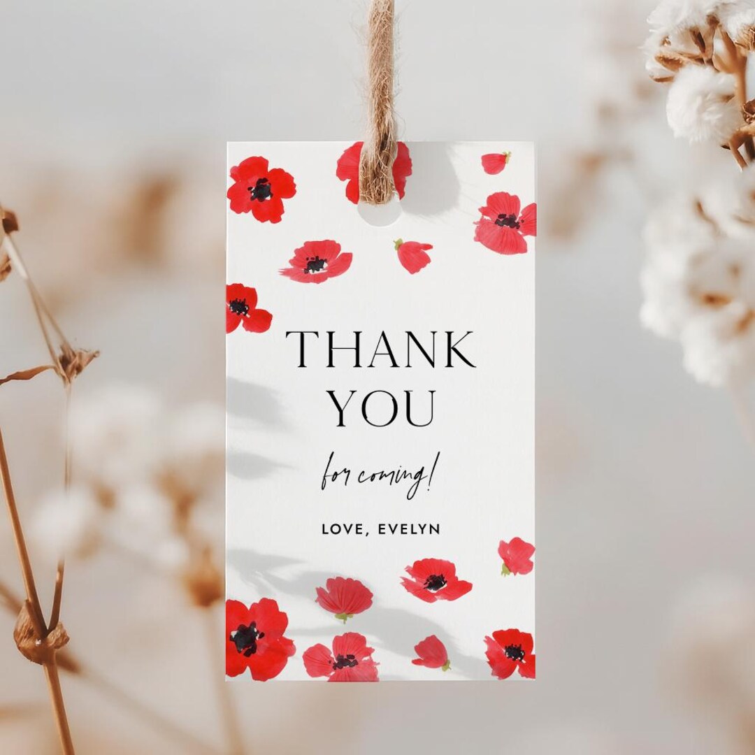 Poppy Gift Tag, Memorial Gift Tag, Floral Theme, Birthday Decor ...