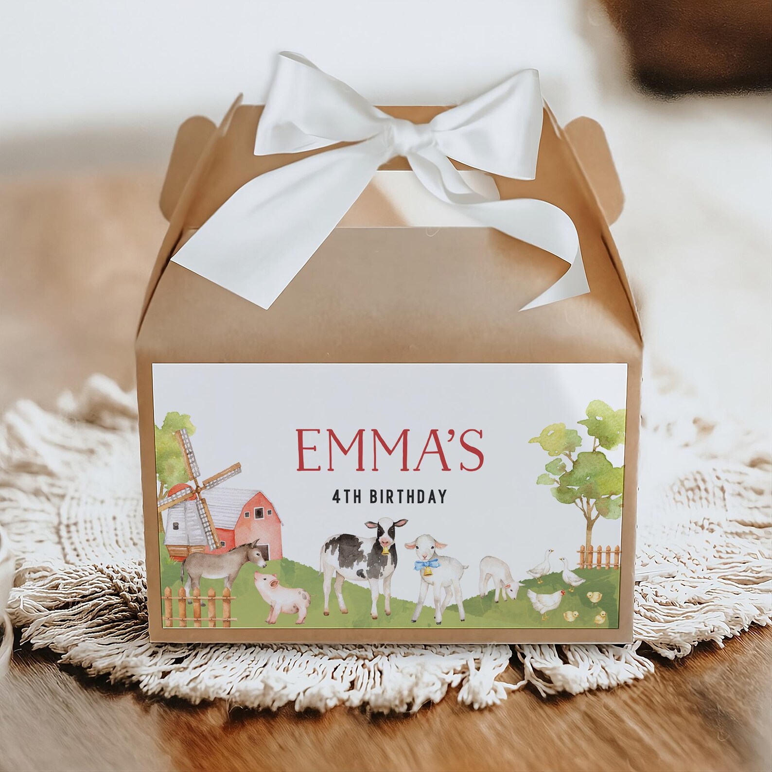 Editable Farm Animal Gable Box Label, Barnyard Animal Favor Box Label ...