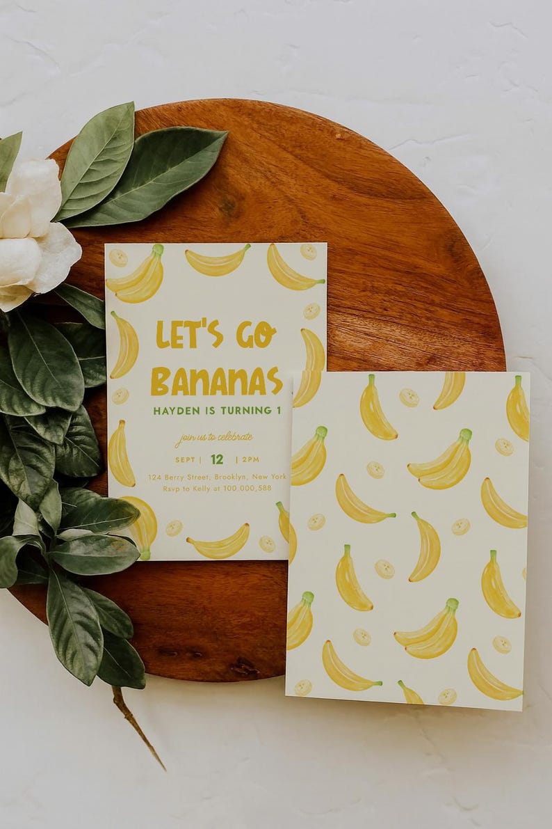 Let's Go Bananas Birthday Invitation Template, Banana, First Birthday ...