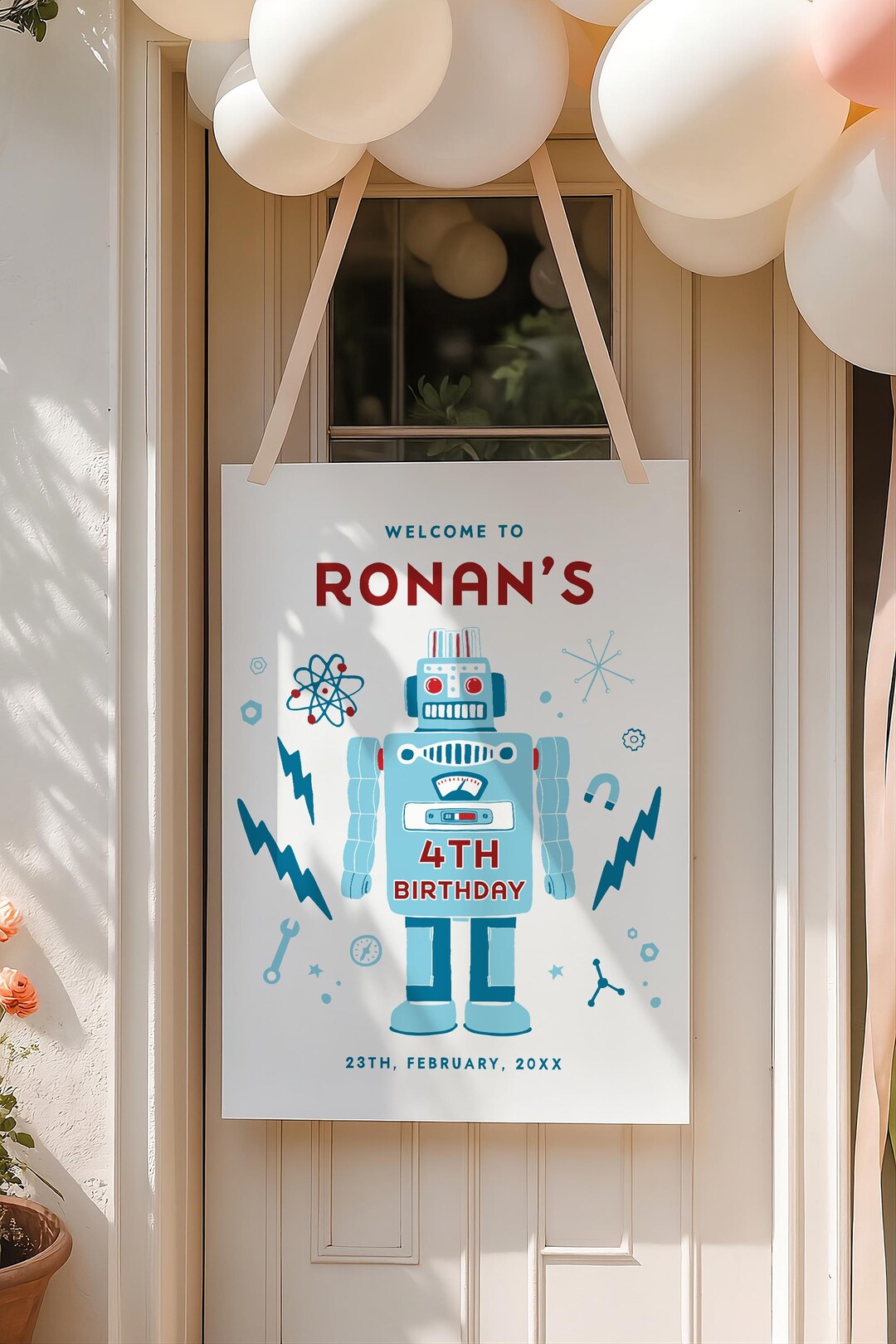 Editable Robot Welcome Sign, Custom Sign, Retro Robotic Themed, Digital ...