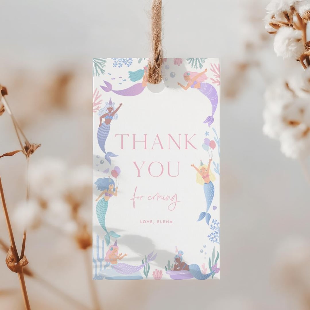 Ocean Mermaids Gift Tag, Thank You Tag, Under the Sea Theme, Mermaid ...