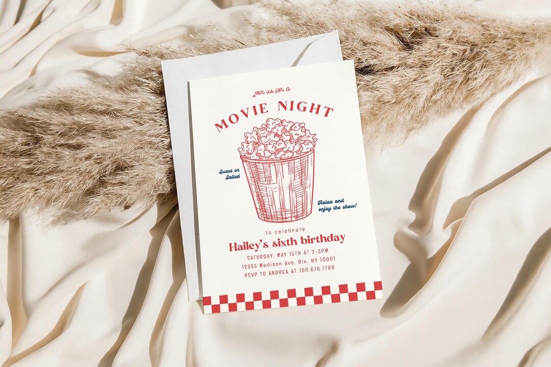 Editable Popcorn Birthday Invitation Template: Movie Night Party Decor ...