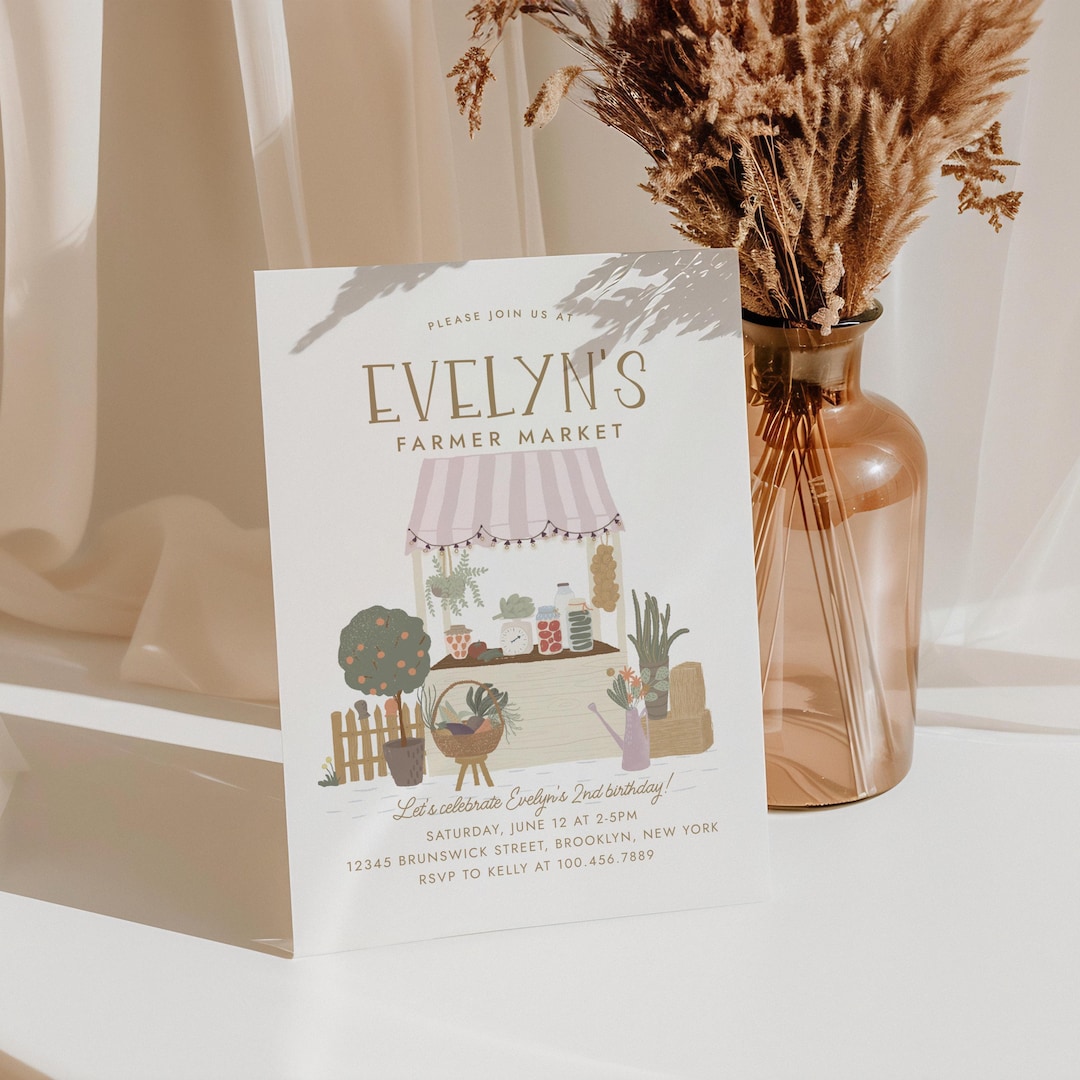 Editable Farmers Market Birthday Invitation Template | Rustic Farm ...