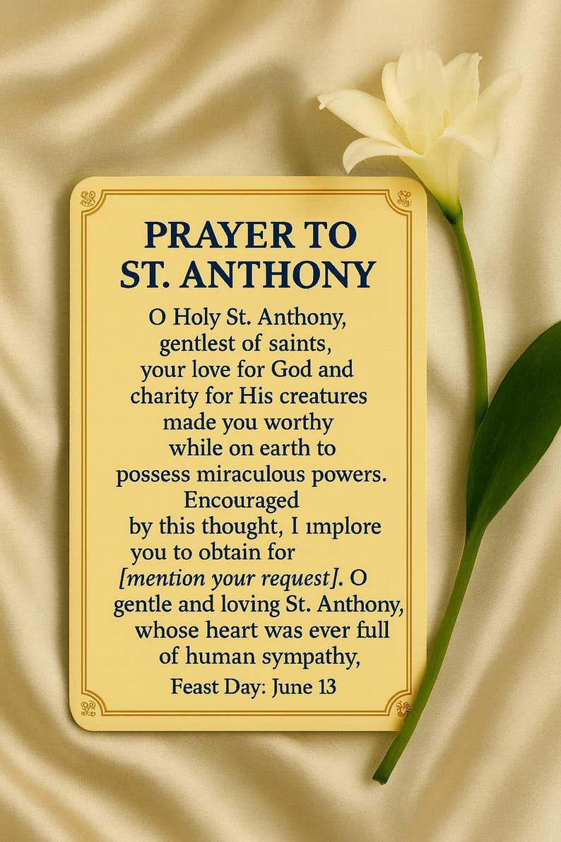 Saint Anthony Prayer Card | Catholic Printable | Christian Digital ...