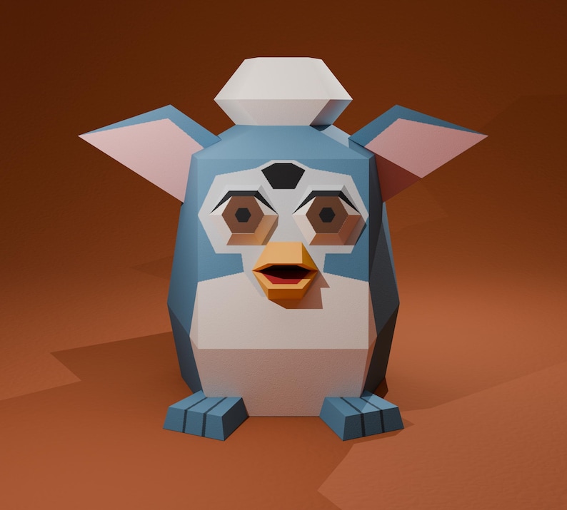 Blue Furby Inspired Papercraft Template -DIY Low Poly 3D Model ...