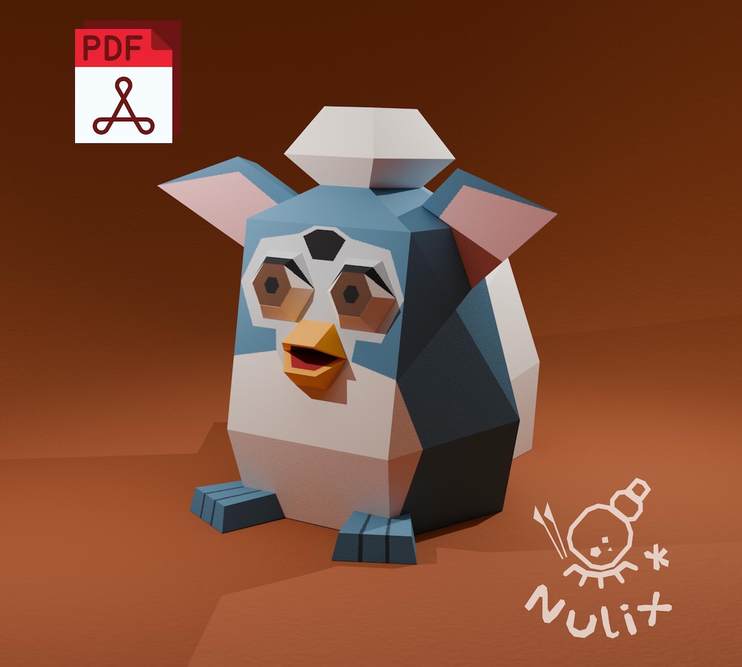 Blue Furby Inspired Papercraft Template -DIY Low Poly 3D Model ...