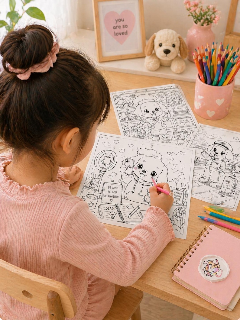 30 Cute Dog Coloring Pages Printable PDF, Kawaii Puppy Coloring Book ...