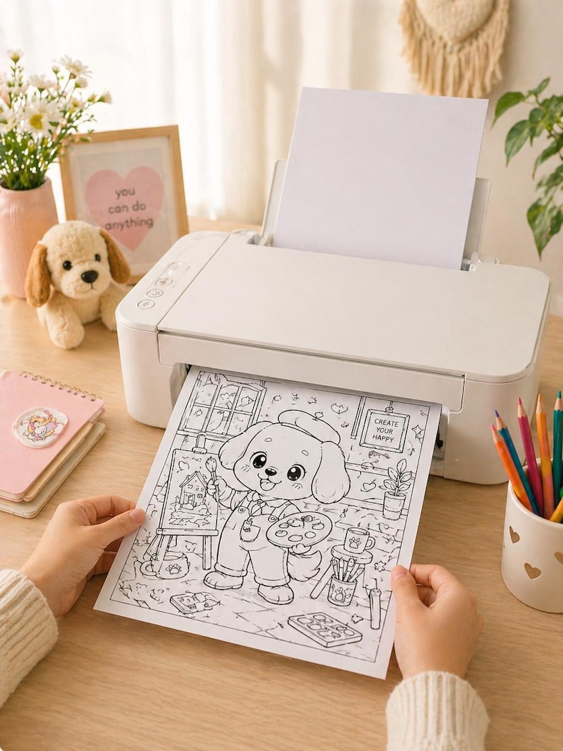30 Cute Dog Coloring Pages Printable PDF, Kawaii Puppy Coloring Book ...