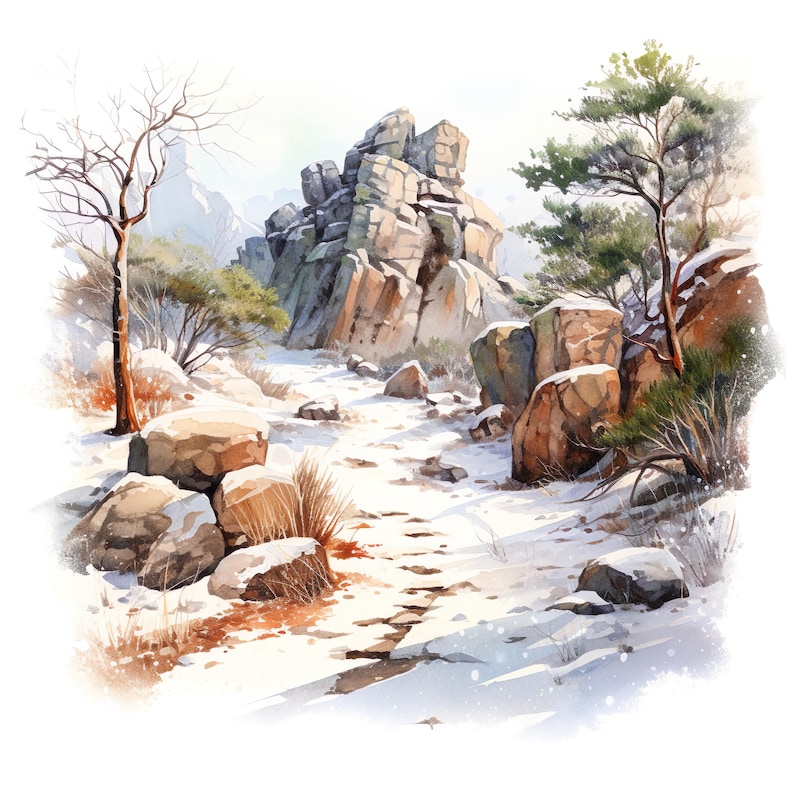 Winter Mountain Path Wall Art Bundle Printable | Snowy Rocky Trail ...