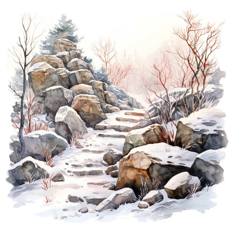 Winter Mountain Path Wall Art Bundle Printable | Snowy Rocky Trail ...