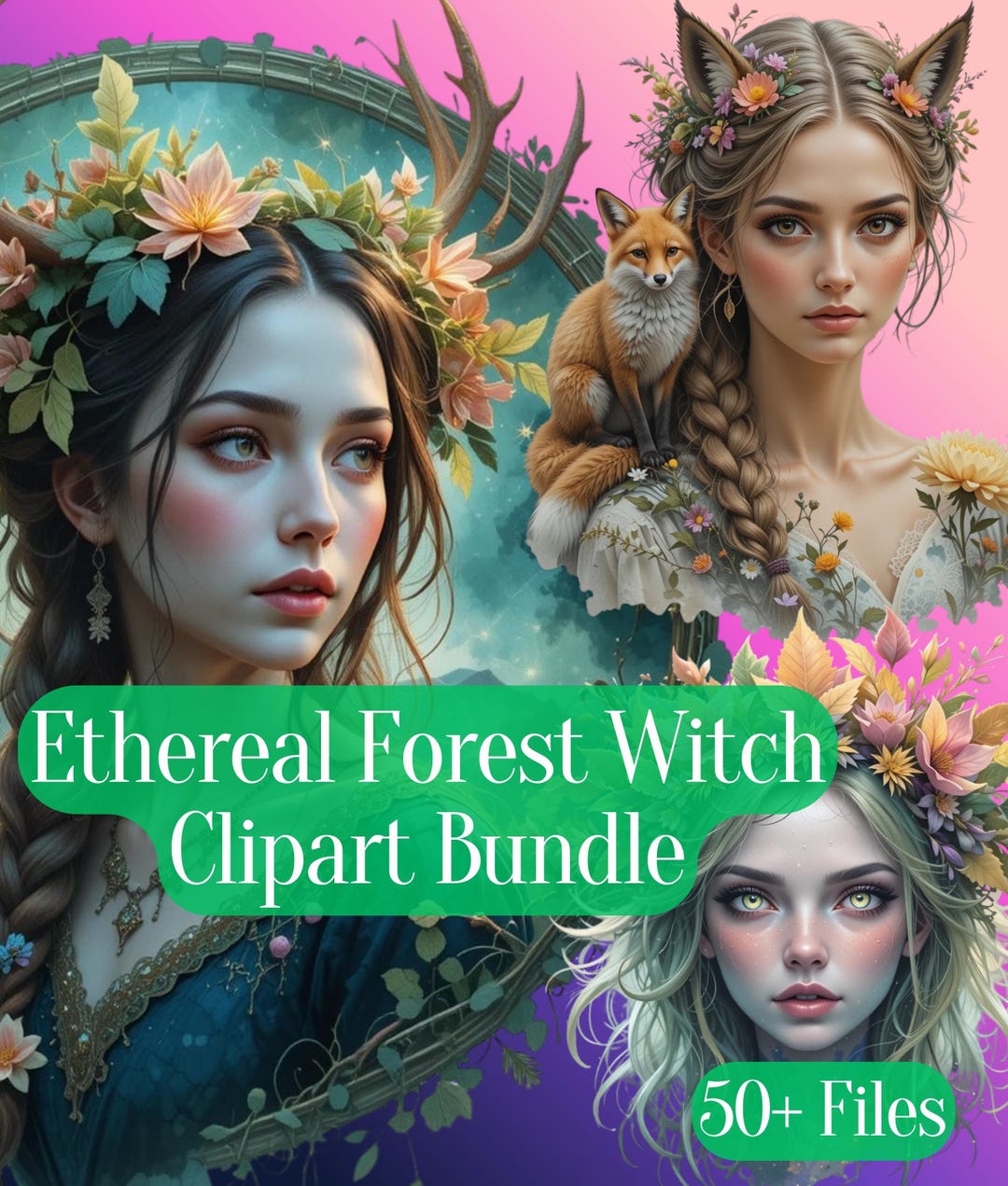 Ethereal Watercolor Witch Clipart Bundle: Magical Halloween Pngs ...