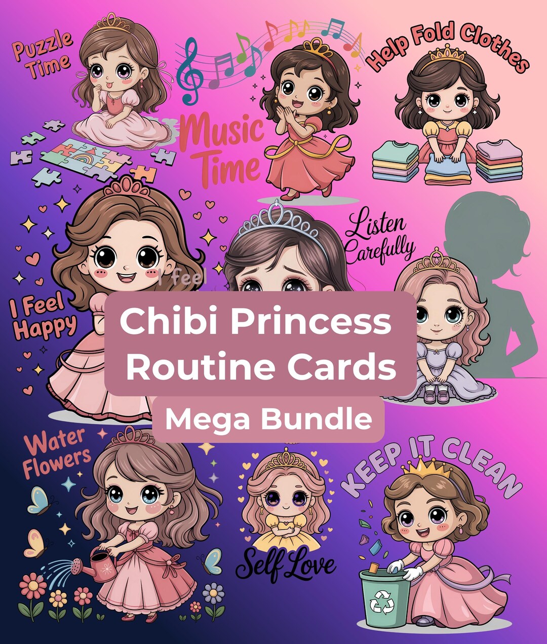 Princess Routine Cards Mega Bundle – 465 Printable Visual Schedule ...
