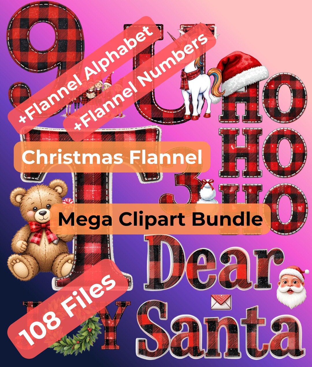 Buffalo Plaid Alphabet Clipart | Lumberjack Birthday PNG, Red Black ...