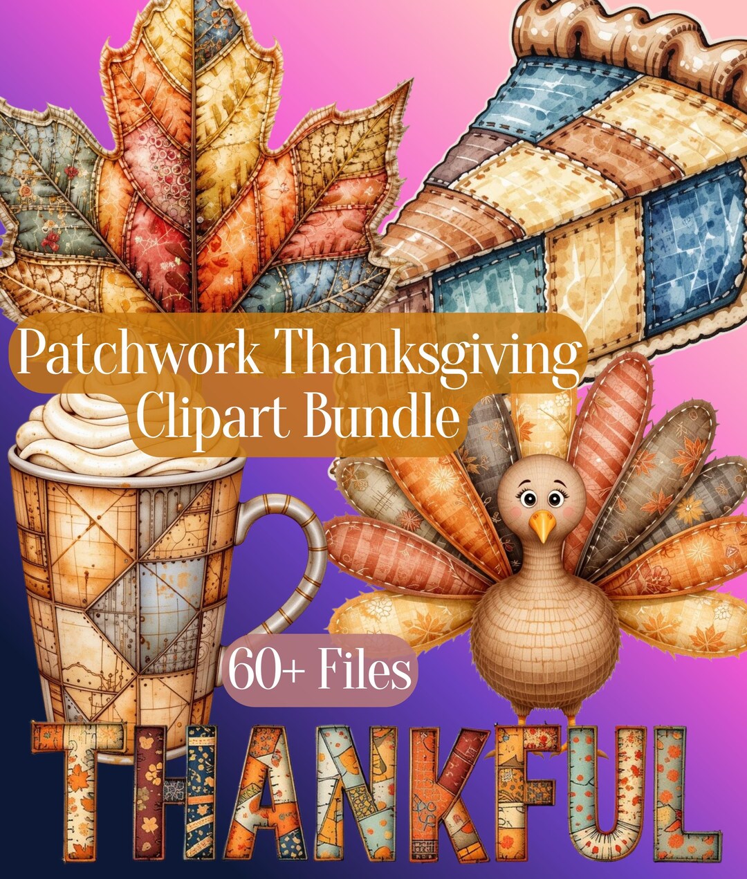 Thanksgiving Ideas: Quilted Turkey Clipart Bundle, Patchwork PNG ...