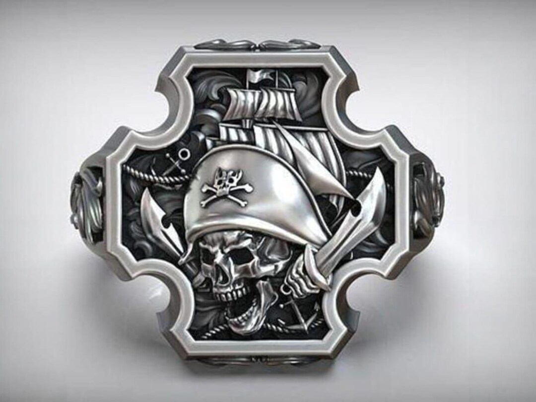Pirate Skull Jolly Roger Cross Anchor Signet Ring - Etsy