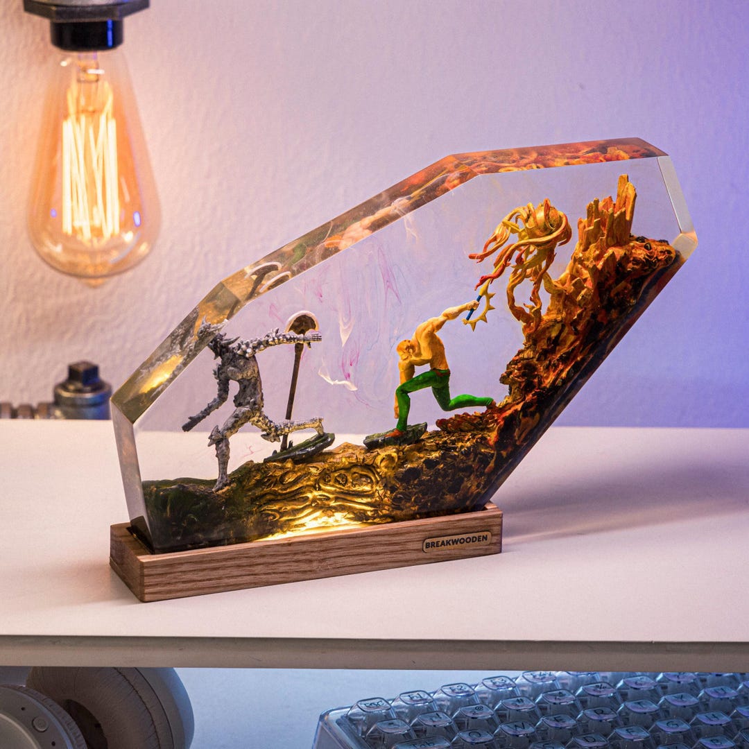 Mythical War Resin Lamp, Fantasy Battle Scene Art Night Light, Unique ...