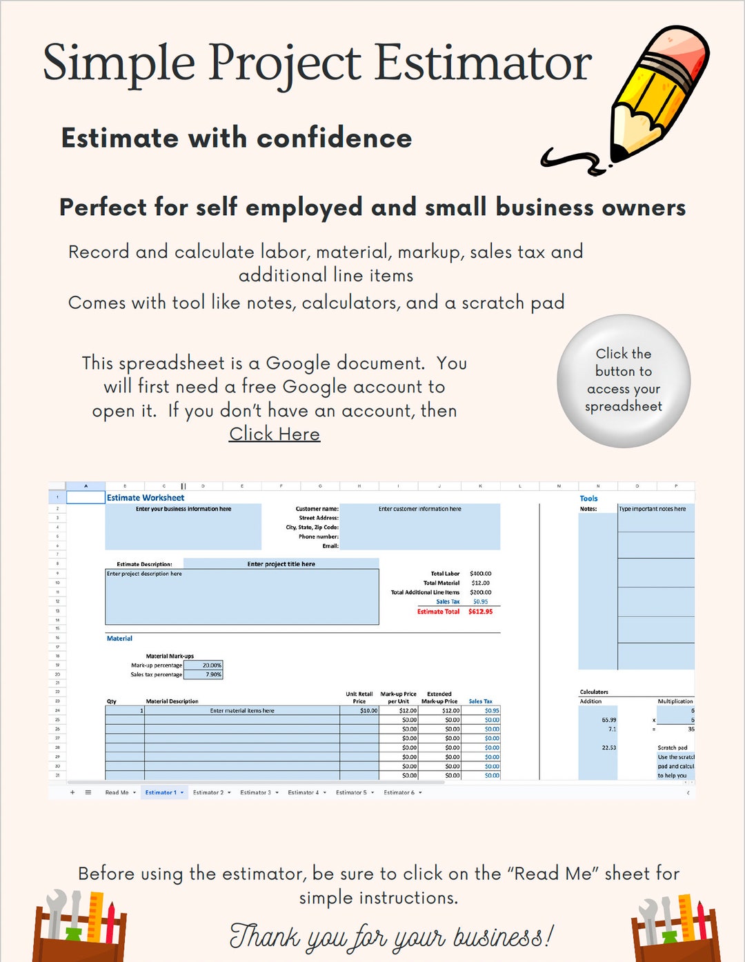 Estimating Google Spreadsheet for Small Contractors and Self Employed ...