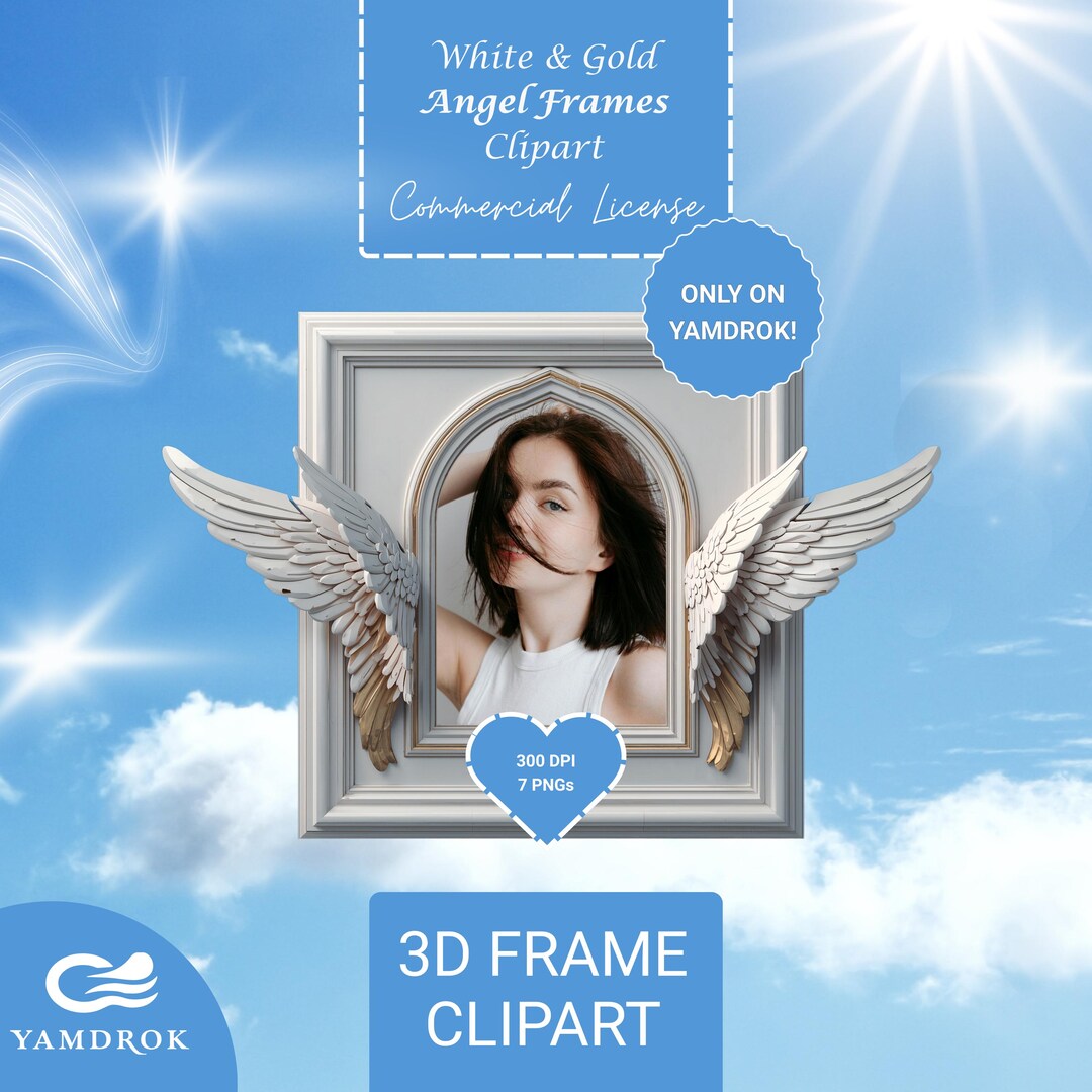 3D Angel Wings Frame Clipart: 3D Photo Borders, Wedding Scrapbooking - Etsy