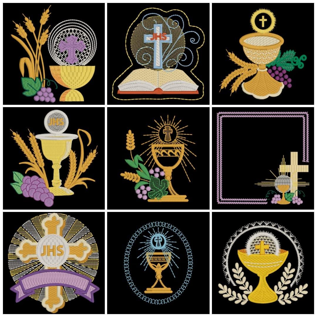 First Communion Embroidery Machine Designs, Bundle of Nine Designs, 5 ...