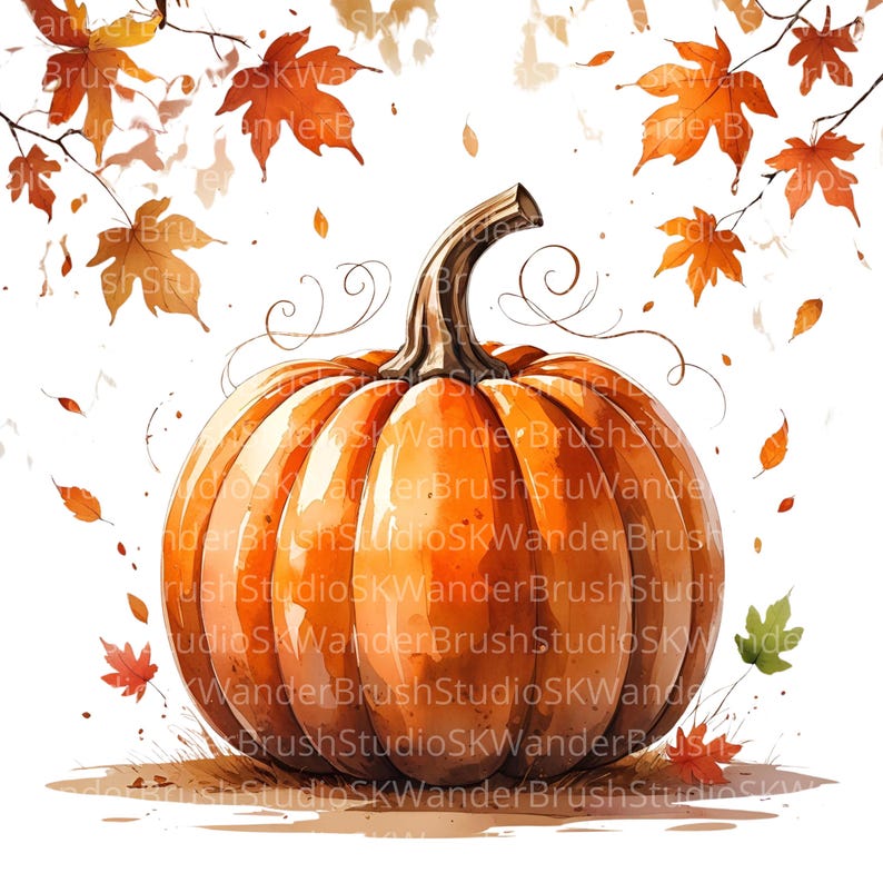 Watercolor Autumn Clipart Bundle: Pumpkins, Sunflowers, Leaves (PNG ...