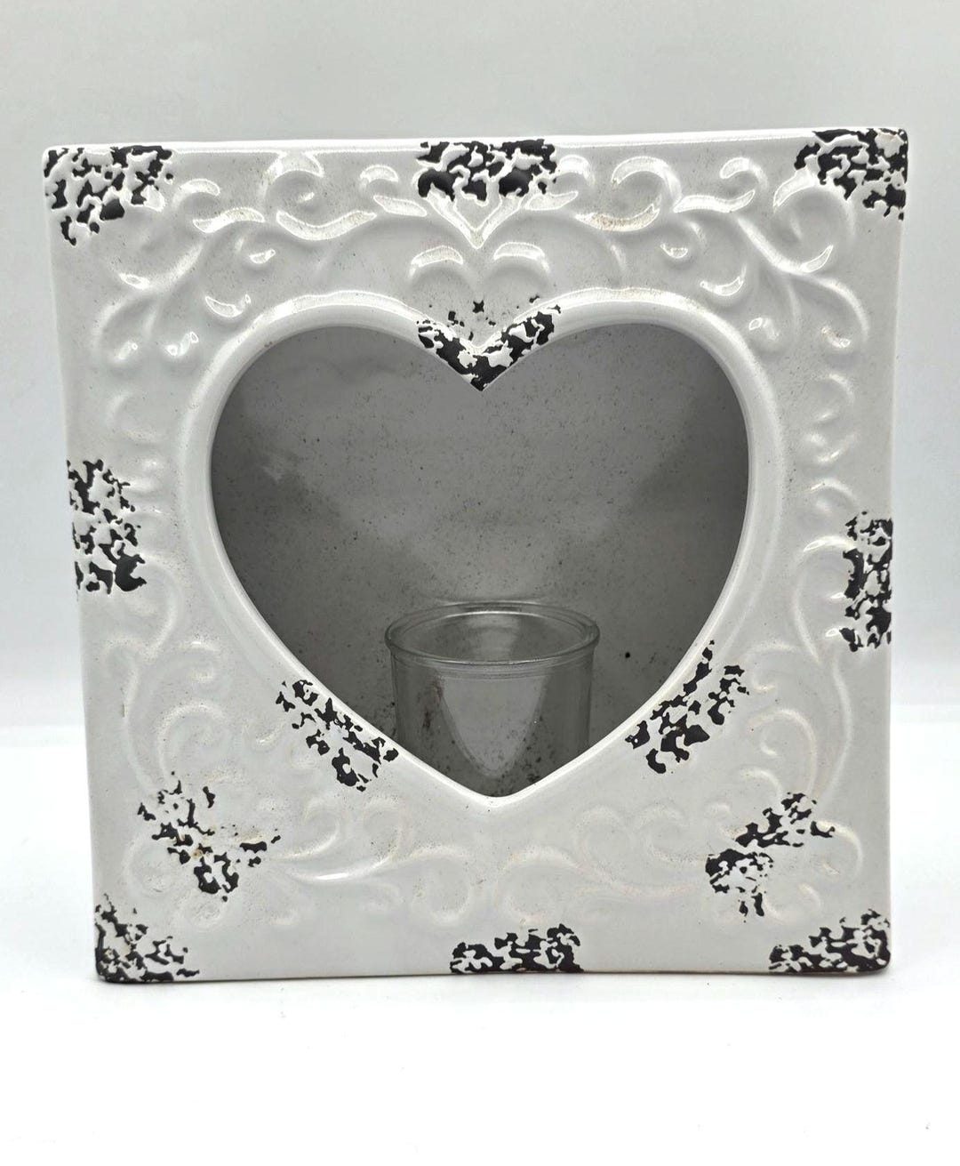 White Distressed Ceramic Heart Planter/vase - Etsy
