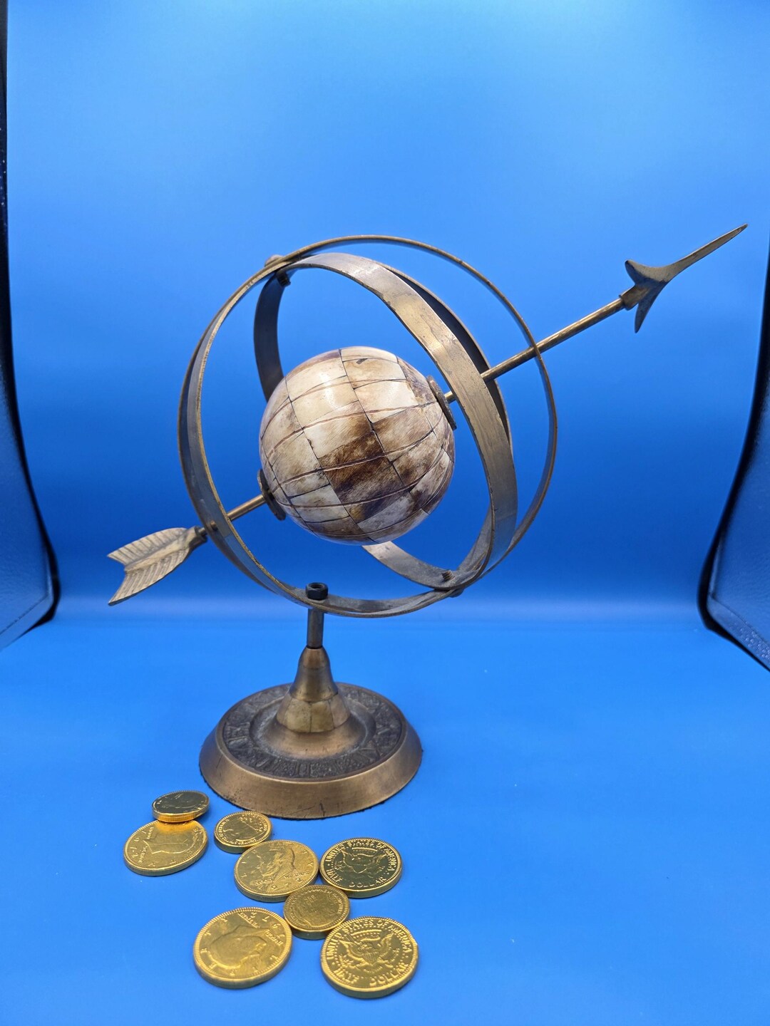 Armillary Sphere Sundial — Brass and Bone Celestial Globe — Vintage ...