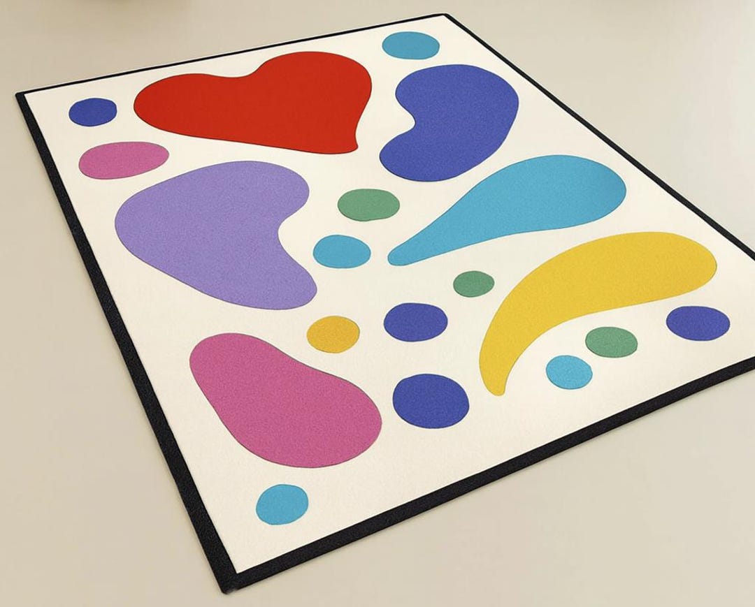 Colorful Modern Art Carpet With Bold Shapes & Black Border | Unique ...